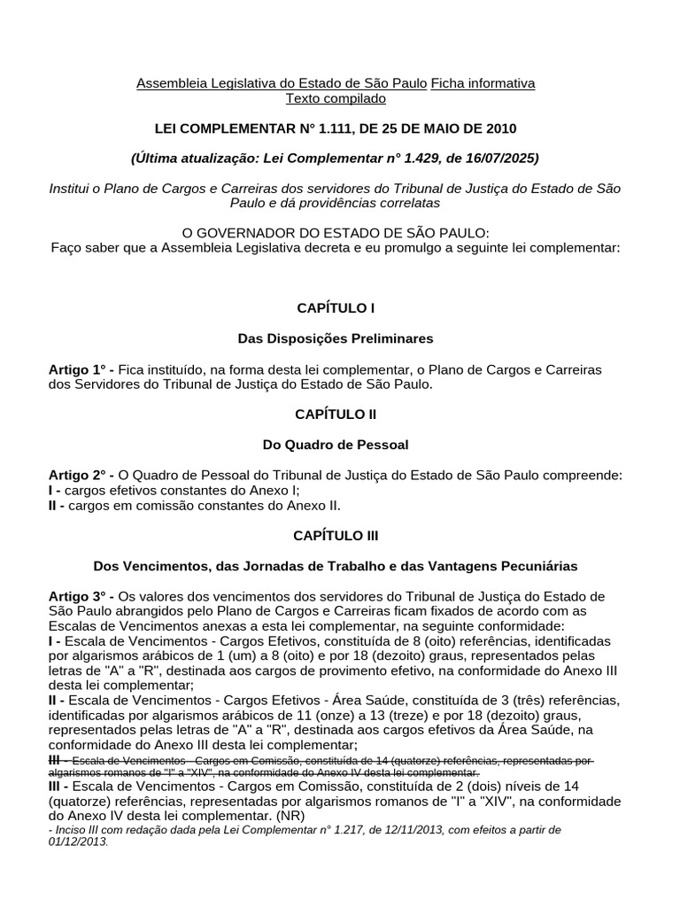 Plano de Cargo e Carreira - Lei Comp N° 1.111 - 2010 | PDF | Odontologia | Gestão de recursos ...