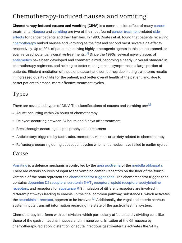 Chemotherapy-Induced Nausea and Vomiting - Wikipedia | PDF | Drugs ...