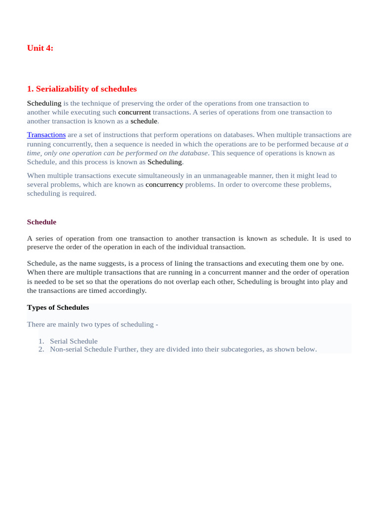Unit 4 Notes DBMS | PDF | Database Transaction | Concurrency (Computer ...