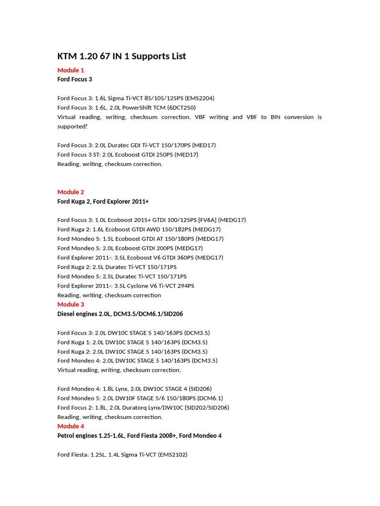 KTM 1.20 Ford Focus Support List | PDF | Ford Motor Company ...