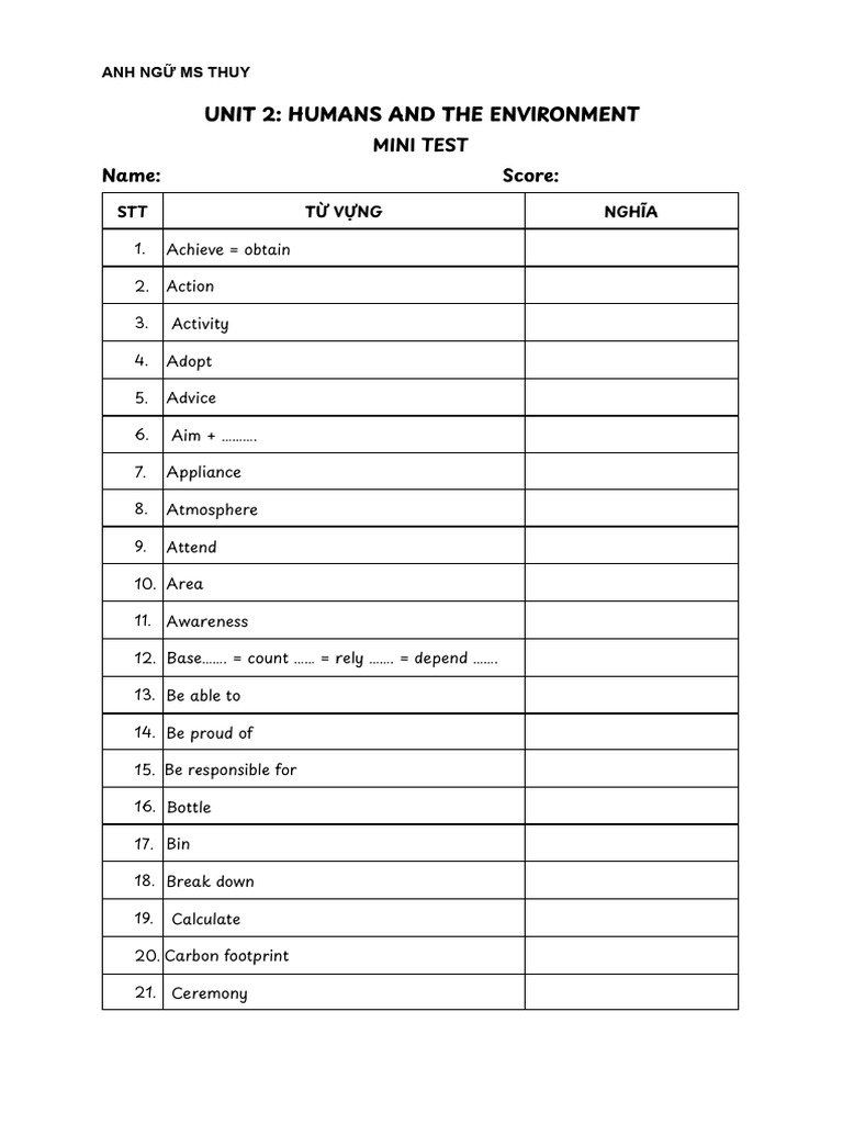 Mini Test Unit 2_ Humans and the Environment | PDF