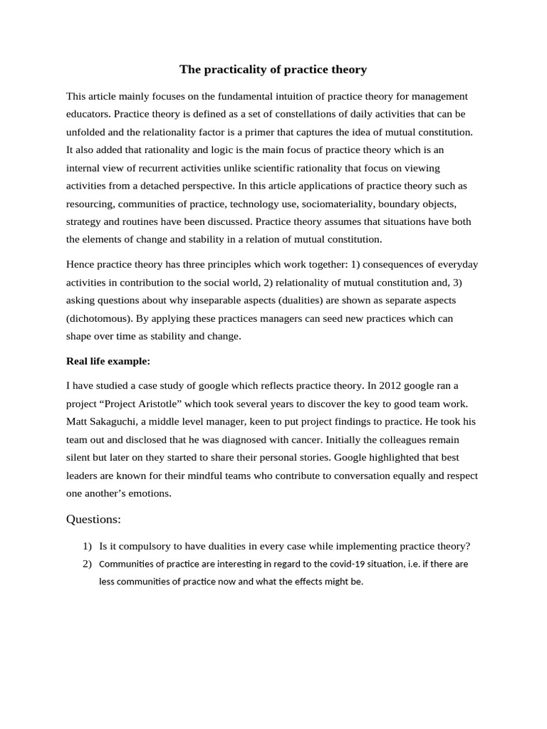 Understanding Practice Theory in Management | PDF