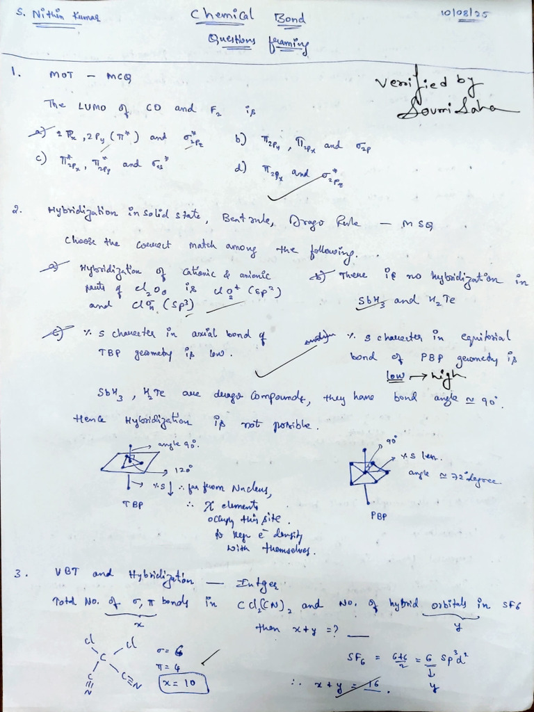Chemical Bonding Questions Framing | PDF