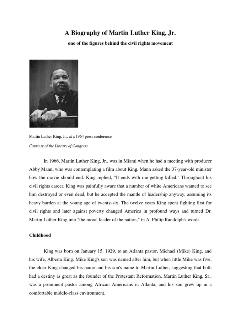 A Biography of Martin Luther King | PDF | African American Civil Rights ...