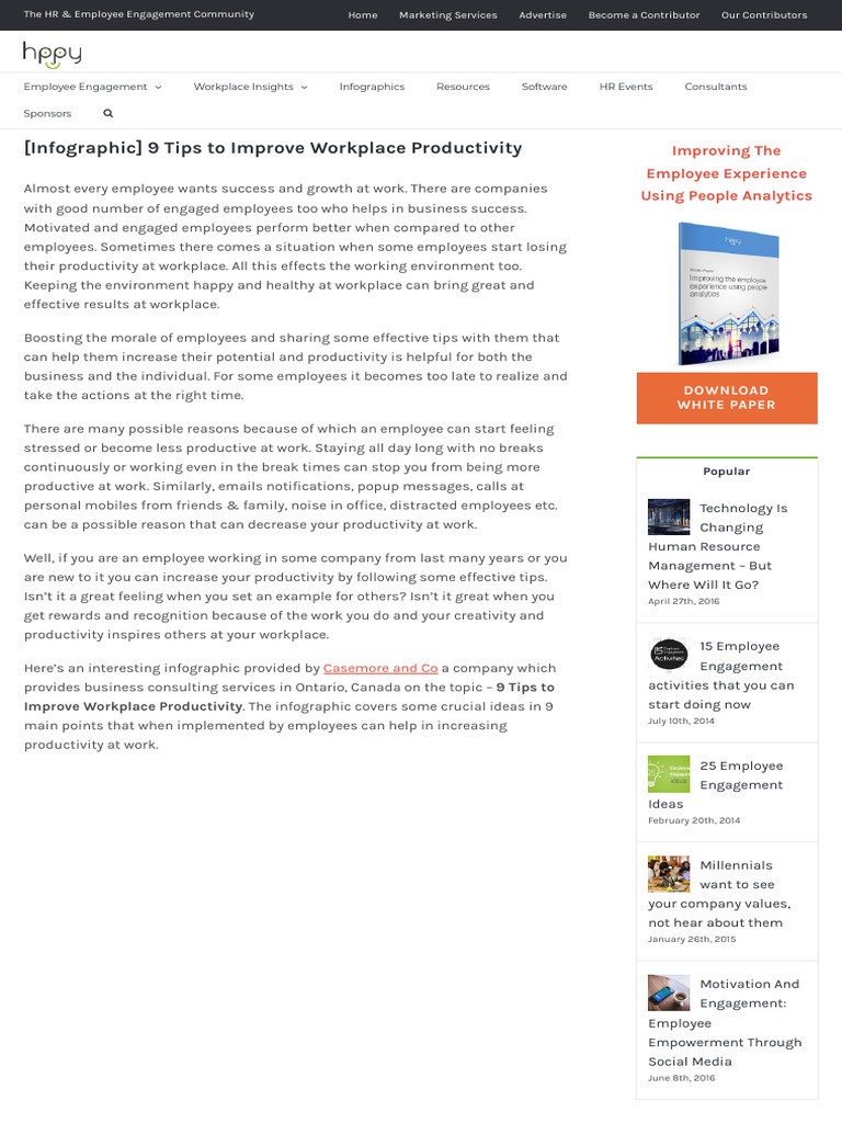 (Infographic) 9 Tips To Improve Workplace Productivity - Hppy | PDF ...
