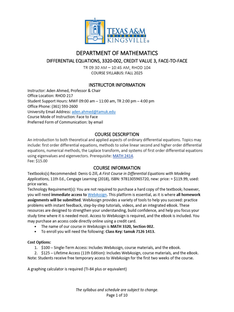 Differential Equations Course Syllabus | PDF | Academic Dishonesty ...