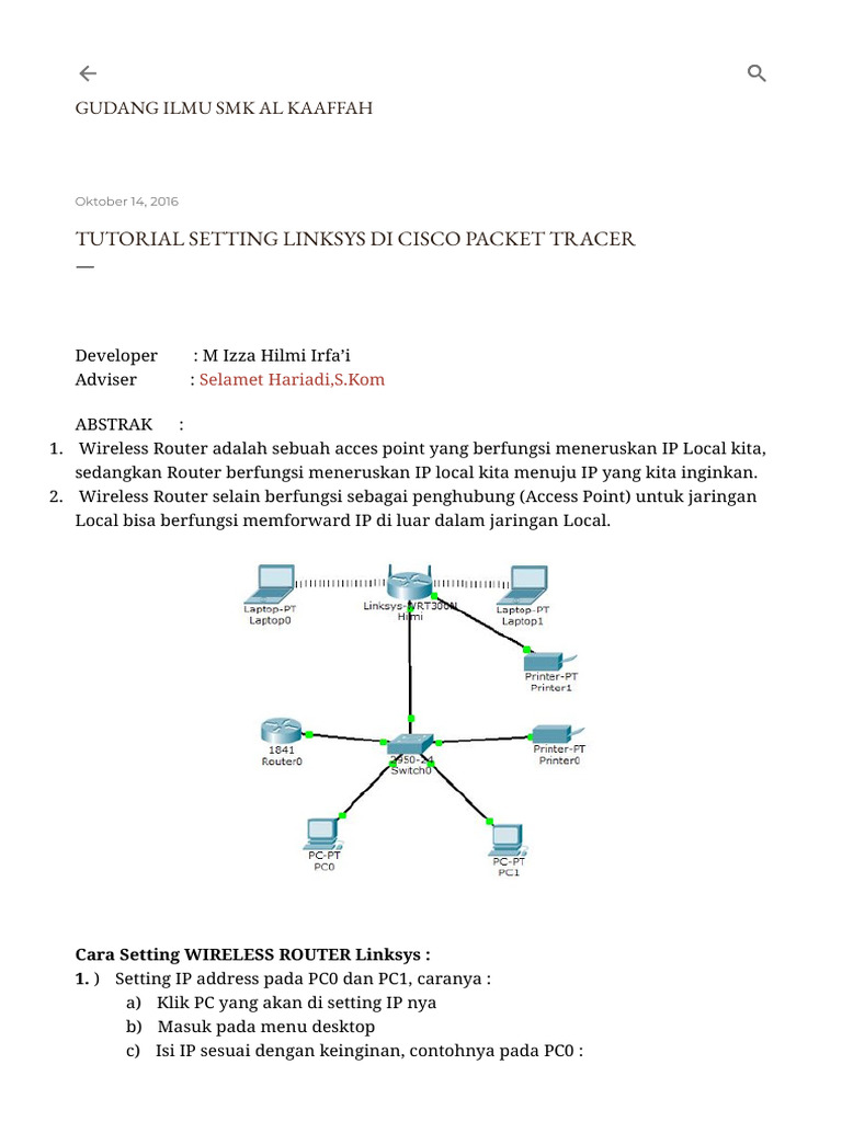 Panduan Setting Linksys di Packet Tracer | PDF