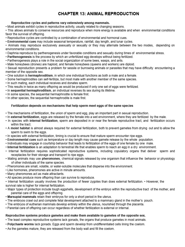Chapter 13 - Animal Reproduction Lec Notes | PDF | Menstrual Cycle ...