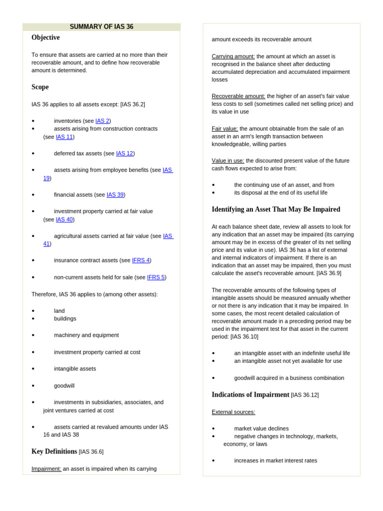 Summary of Ias 36 Impairment of Assets | PDF | International Financial ...