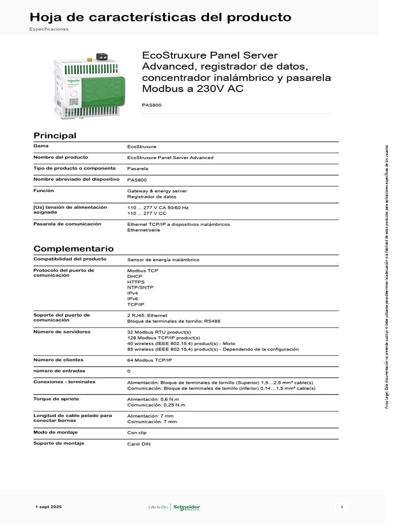 Schneider Electric EcoStruxure-Panel-Server PAS800 | PDF | Protocolos ...
