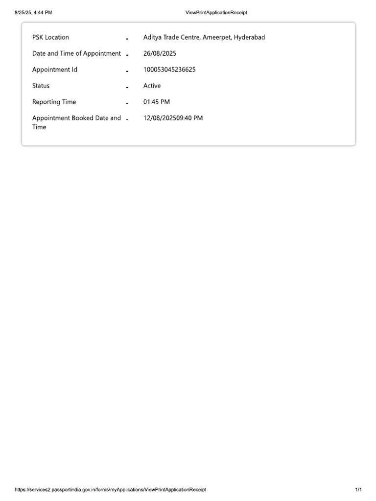 Appointment Receipt | PDF