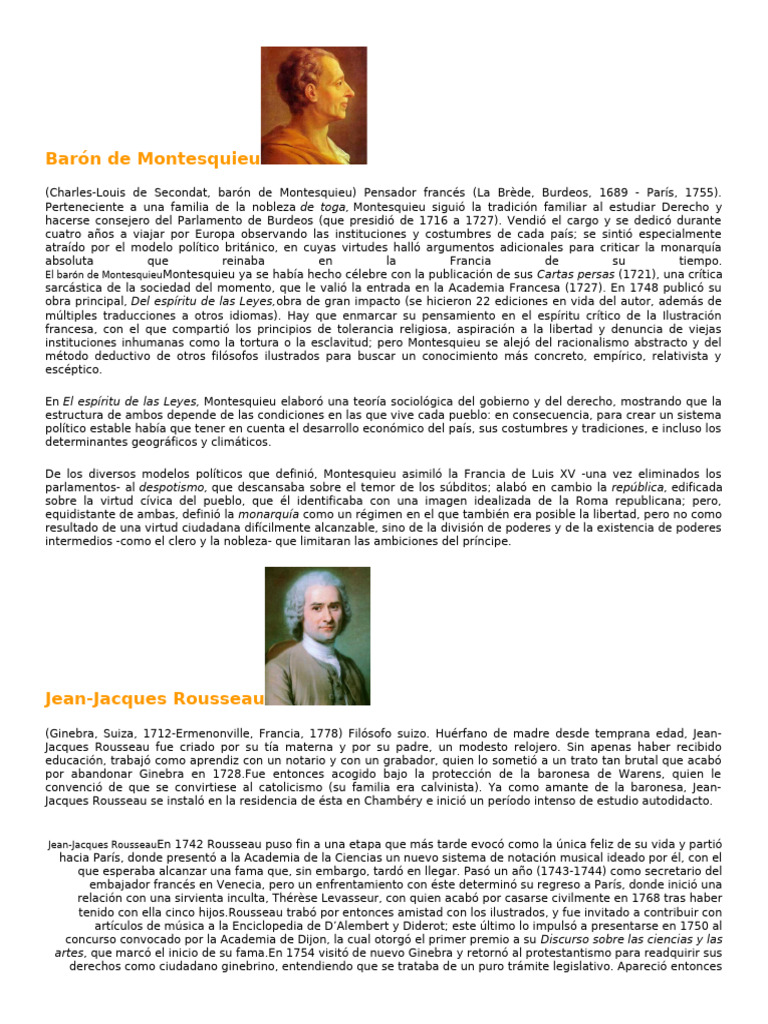 Pensadores Ilustrados: Montesquieu, Rousseau y Voltaire | PDF ...