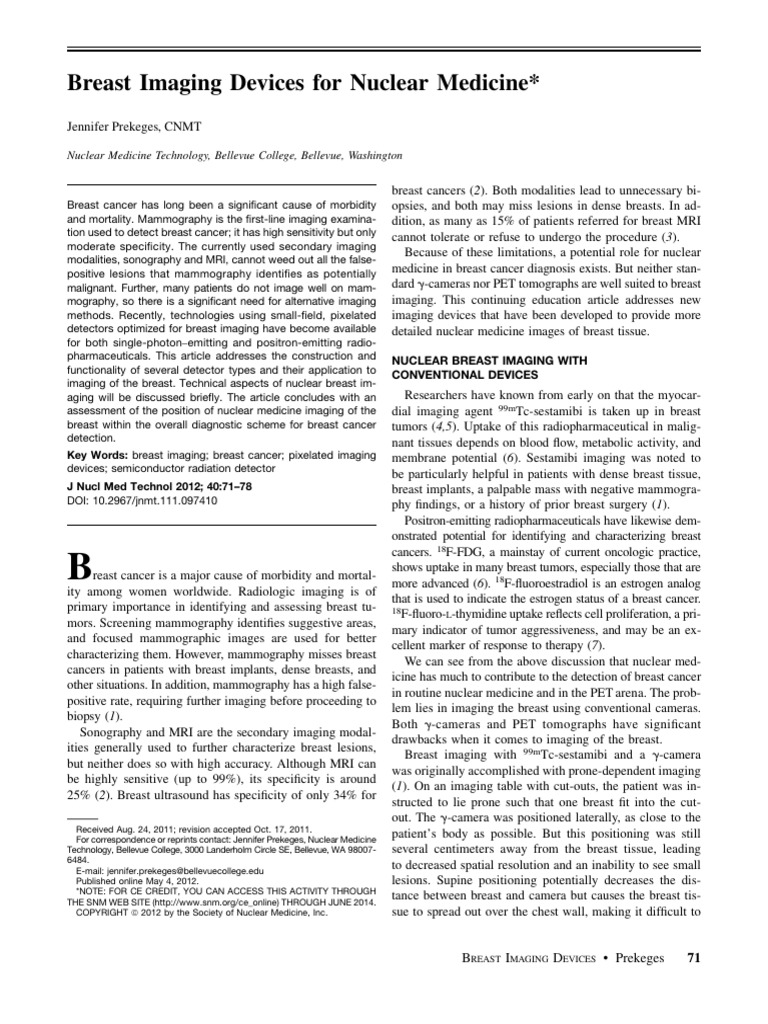 Advances in Nuclear Breast Imaging | PDF | Medical Imaging | Mammography