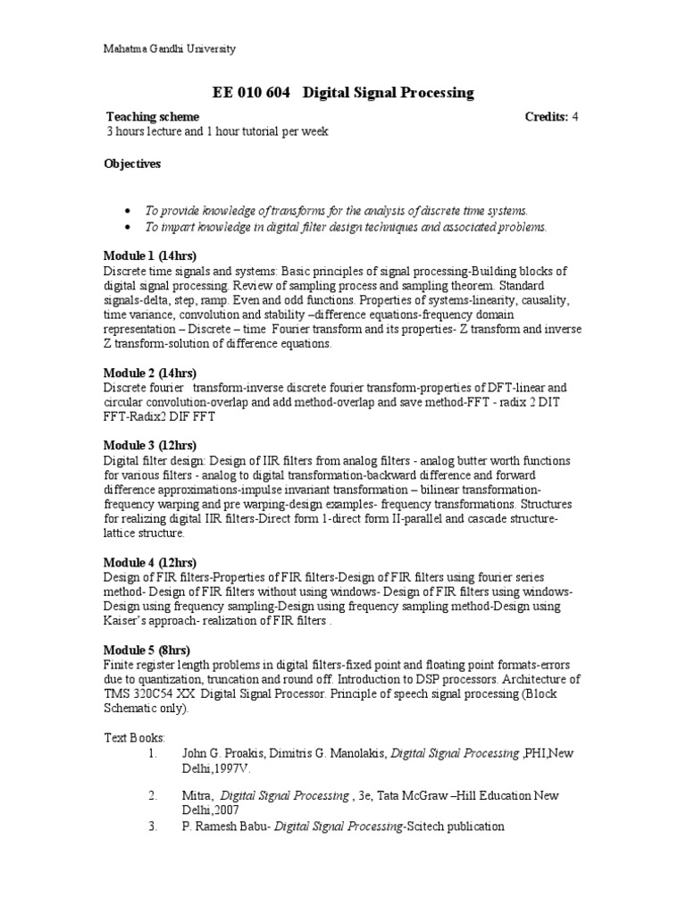 EE 010 604 Digital Signal Processing | PDF | Digital Signal Processing ...