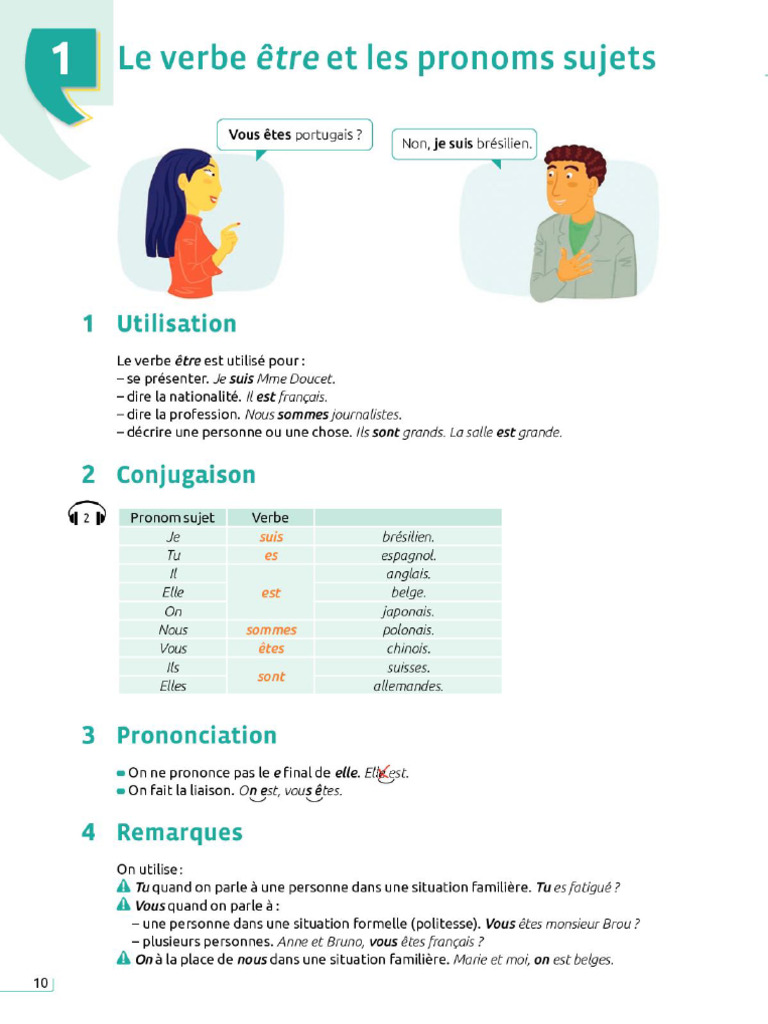 1 - Le Verbe Être Et Les Pronoms Sujets | PDF