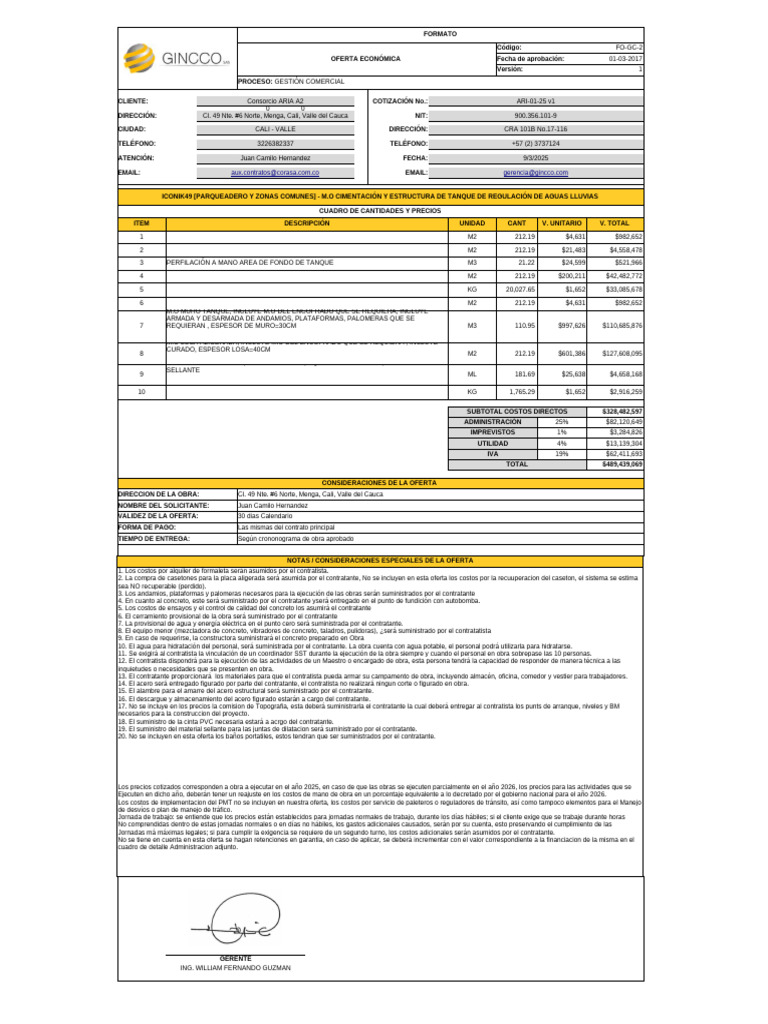 OFERTA ECONÓMICA ARI-01-25 Cim y RSTR TK Iconik v1 | PDF | Fundación ...