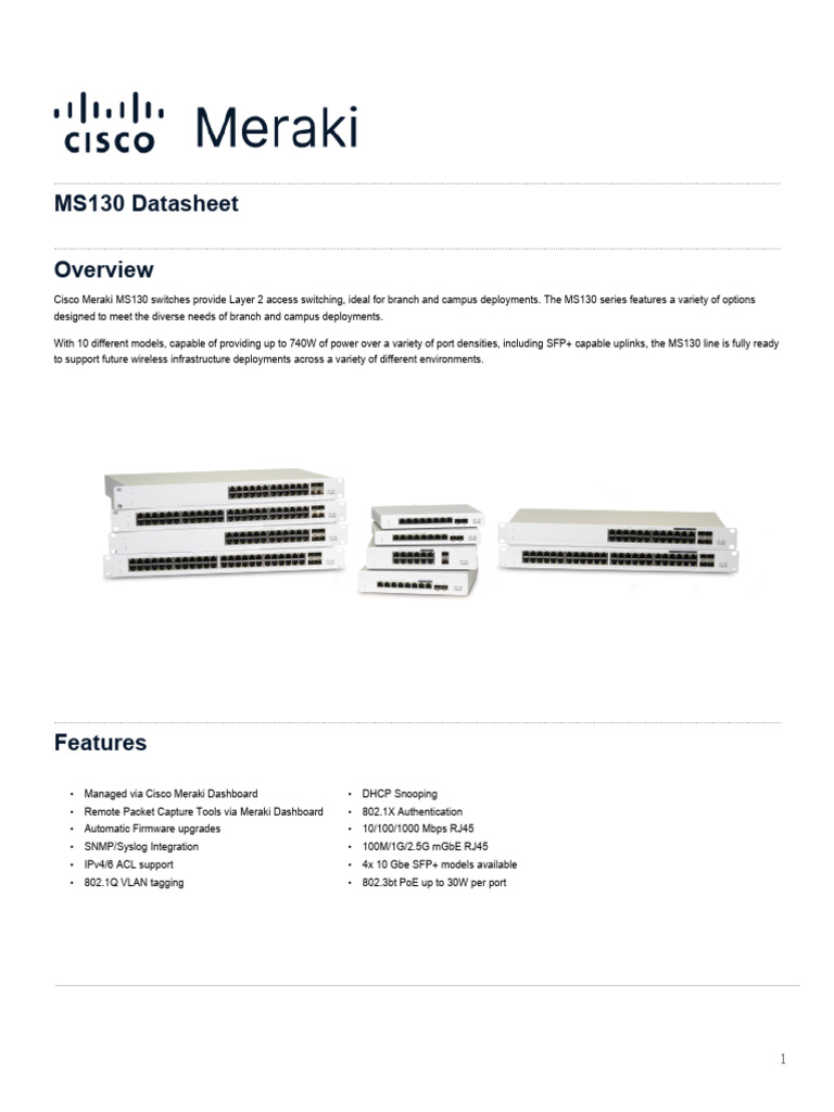 Cisco Meraki MS130 Series Switches Datasheet | PDF | Network Switch | Computer Network