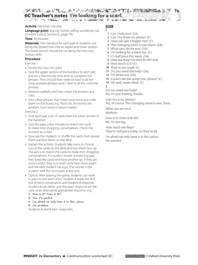 Insight2e Elem Comm Worksheet 6C Ak | PDF