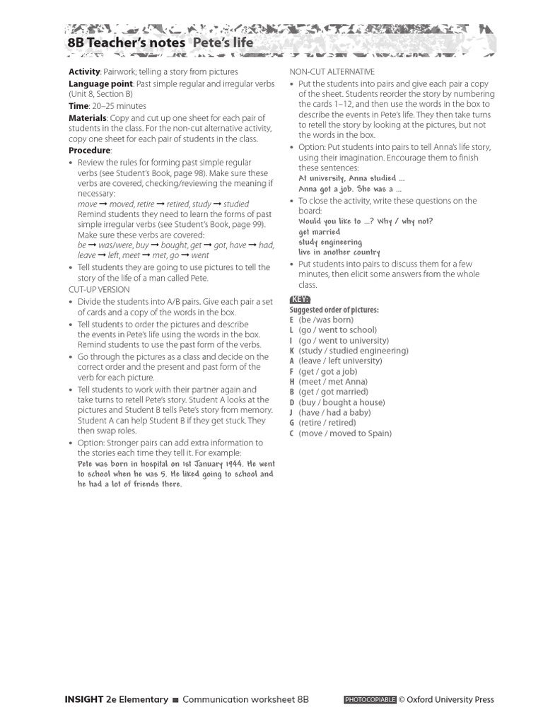 Insight2e Elem Comm Worksheet 8B Ak | PDF | Linguistics | Syntax