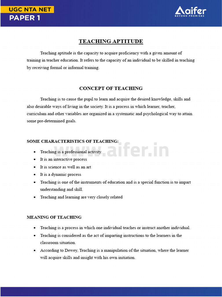 Understanding Teaching Aptitude | PDF | Learning | Teachers