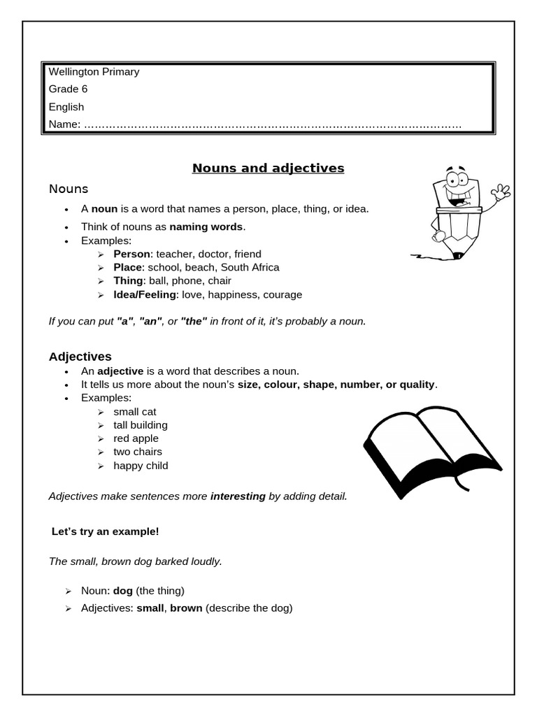 Nouns and Adjectives Activity | PDF | Adjective | Syntax