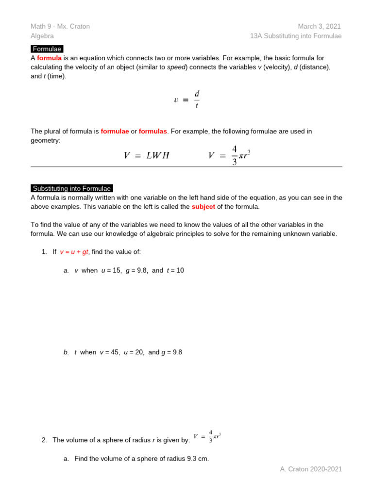 06 Substituting Into Formulae | PDF