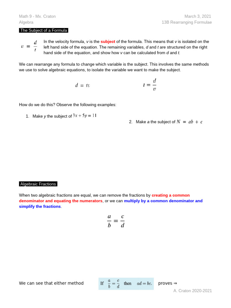 07 Rearranging Formulae | PDF