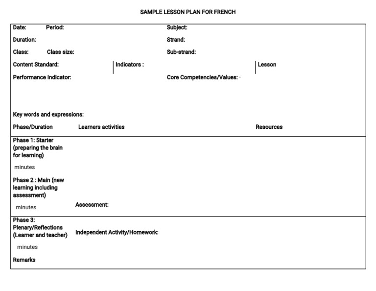Sample Lesson Plan Format | PDF