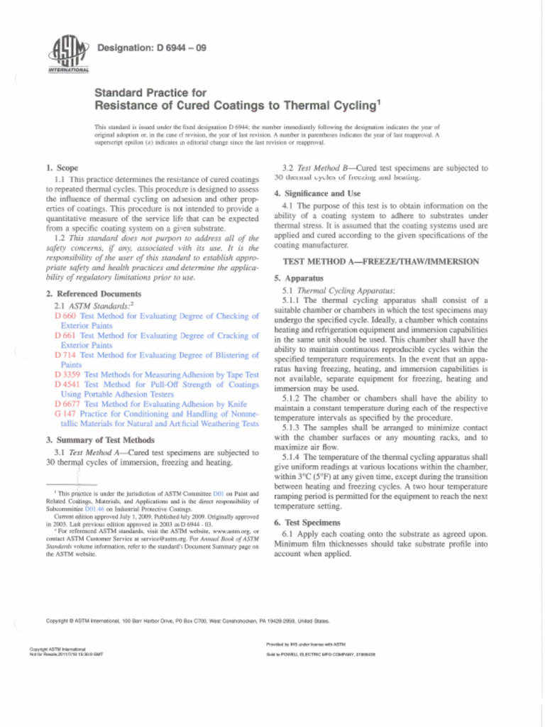 ASTM D 6944-09 Thermal Cycle | PDF