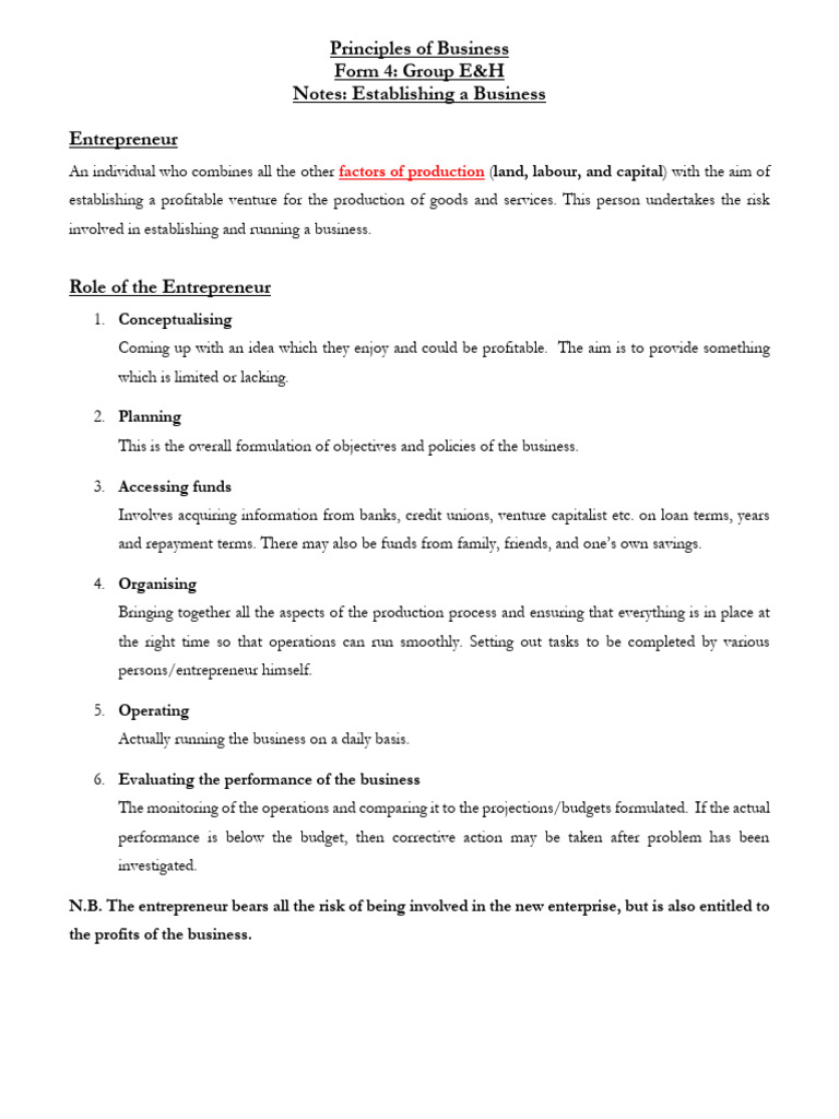 Principles of Business-Form 4-Summary Notes-Chpt. 6 & 7 ...