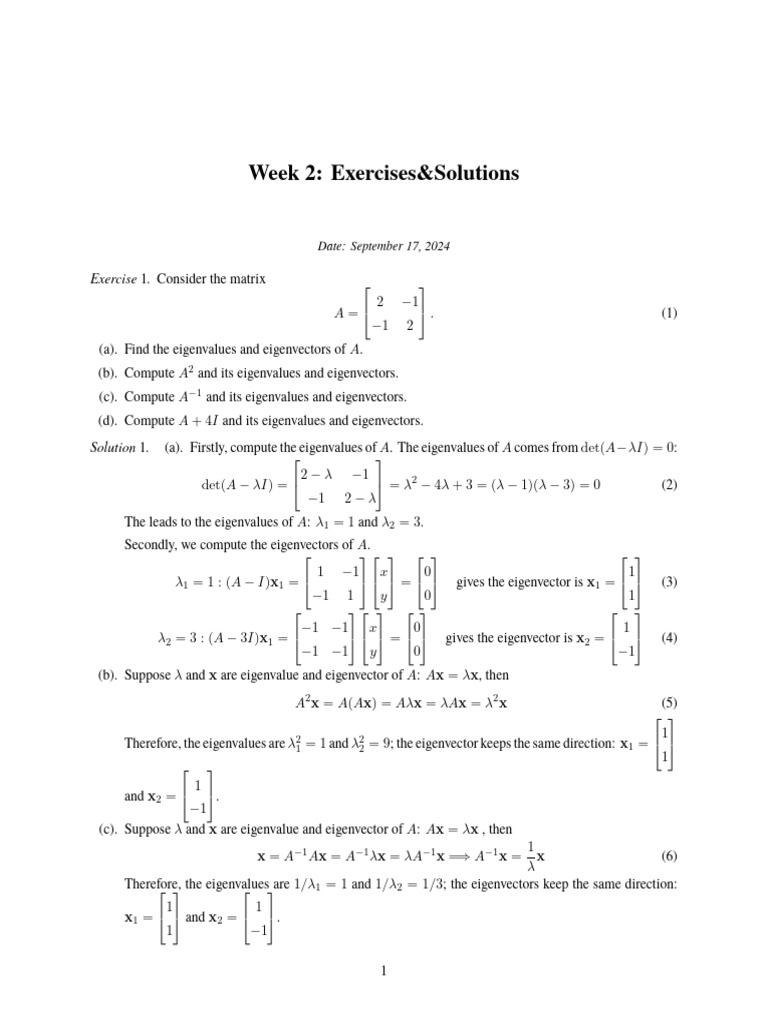Week2 Exercise Solution | PDF | Eigenvalues And Eigenvectors | Mathematical Analysis