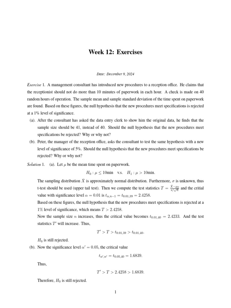 Week12 Exercise Solution | PDF | Regression Analysis | Linear Regression