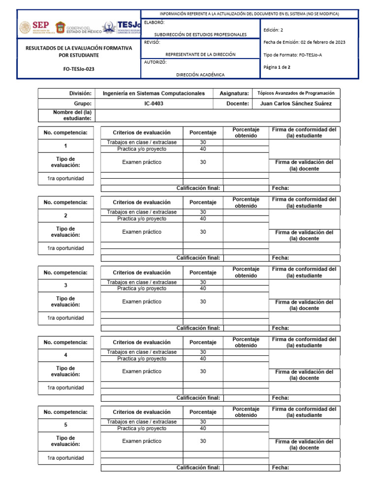 FO-TESJo-023 TAP | PDF