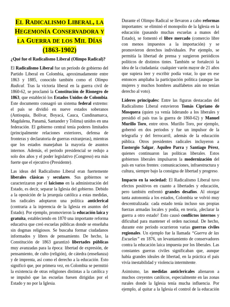 El Radicalismo Liberal y La Hegemonía Conservadora | PDF ...