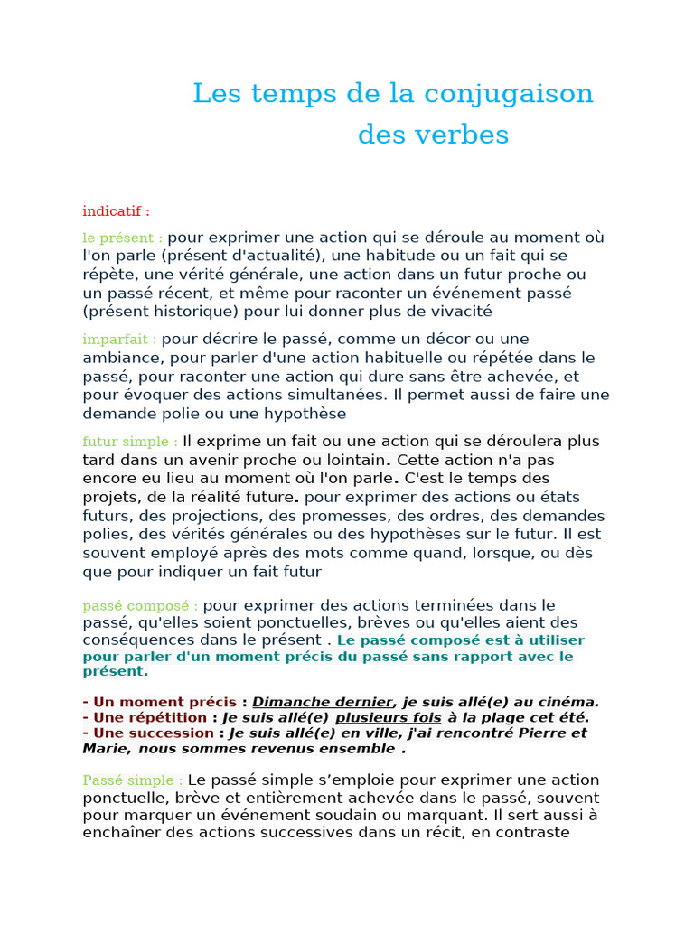 Les temps de la conjugaison française | PDF | Temps (grammaire) | Verbe