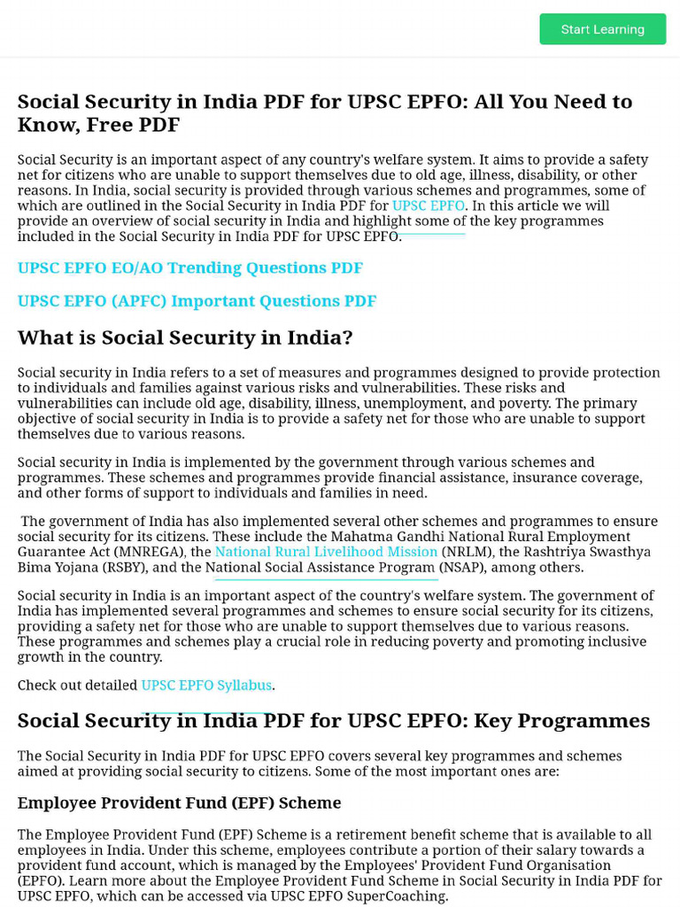 Social Security in India PDF For UPSC EPFO - All You Need To Know, Free ...