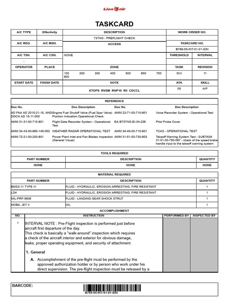 Preflight Check Lion Air | PDF | Aviation | Aircraft