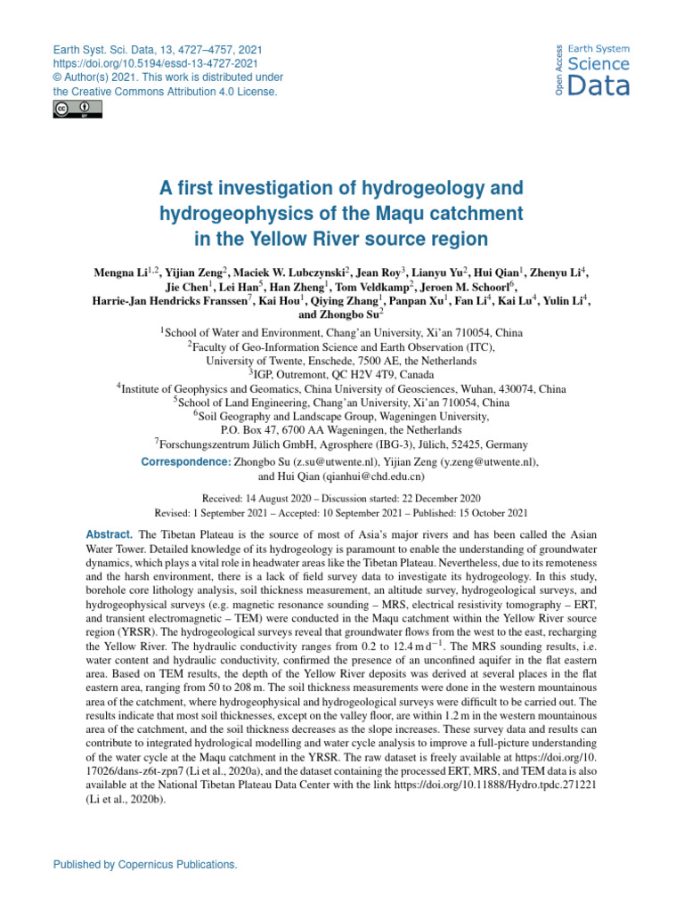 A First Investigation of Hydrogeology and Hydrogeophysics of The Maqu ...
