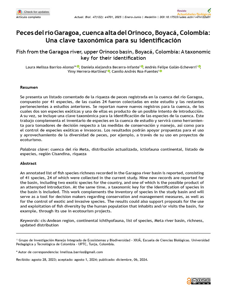 Peces del río Garagoa, cuenca alta del Orinoco, Boyacá, Colombia | PDF ...