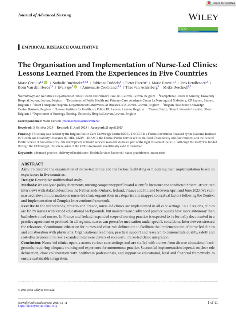 Journal of Advanced Nursing - 2025 - Cerulus - The Organisation and ...