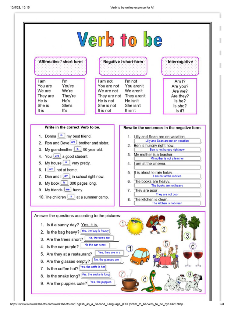 A1 Verb "To Be" Online Exercises | PDF