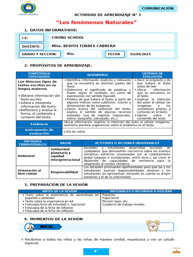 Actividad de Aprendizaje: Fenómenos Naturales | PDF | Aprendizaje