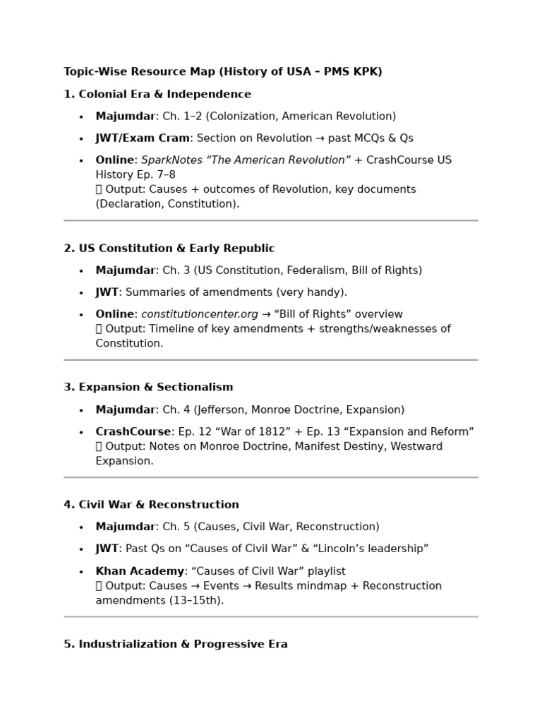 USA History Resource Map for PMS KPK | PDF | The United States ...