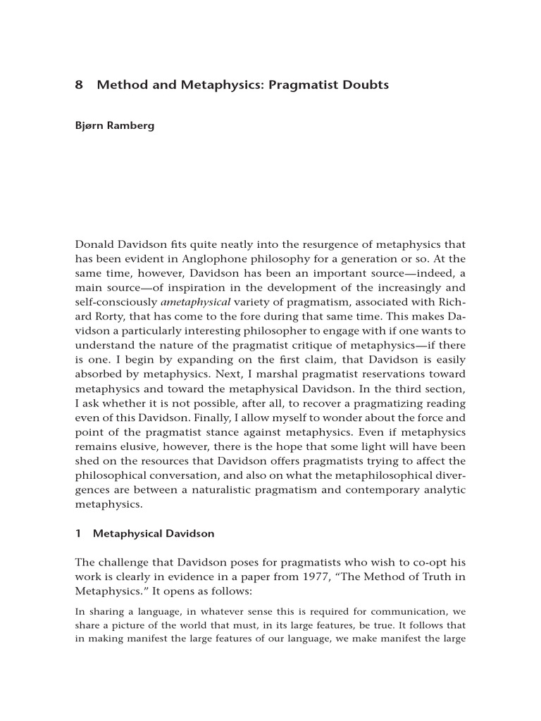 8 Method and Metaphysics: Pragmatist Doubts: Bjørn Ramberg | PDF | Pragmatism | Metaphysics