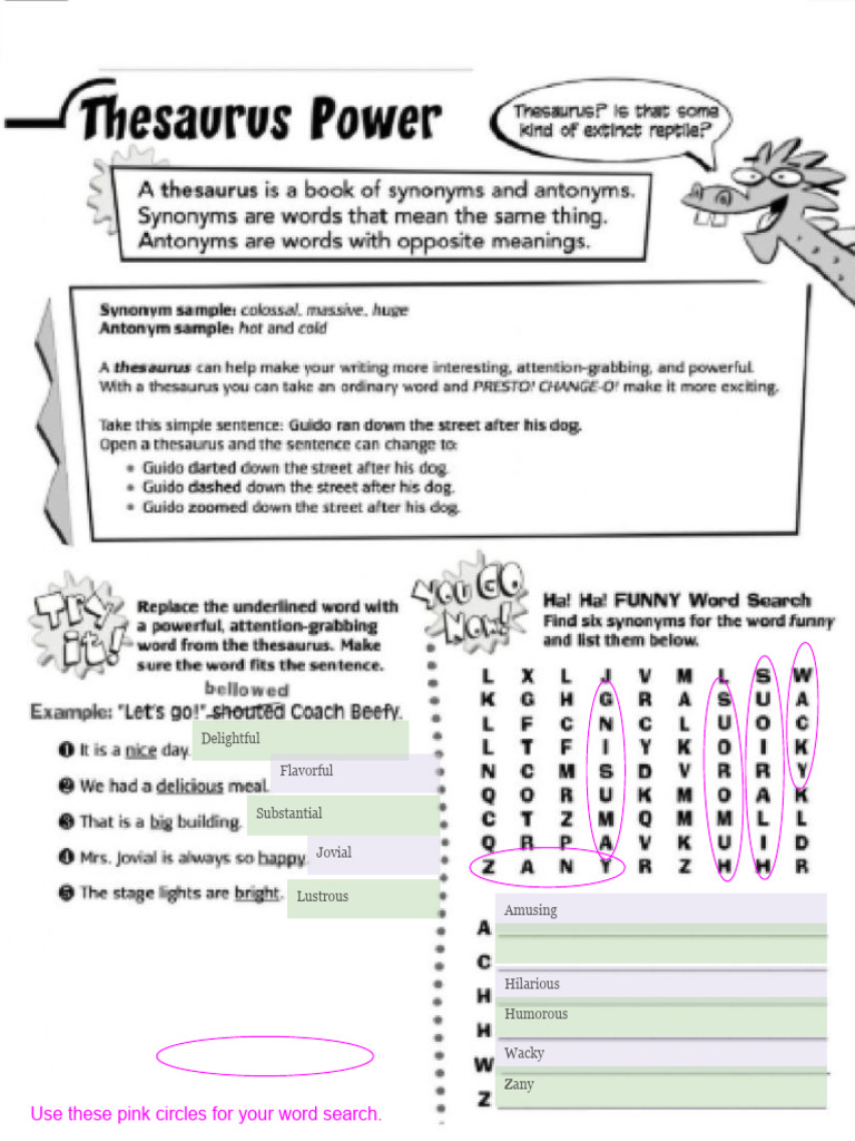 Thesaurus Worksheet | PDF