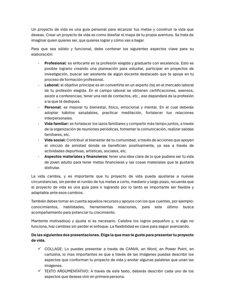 Cómo Crear un Proyecto de Vida Efectivo | PDF | Ciencias del ...