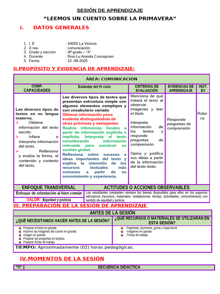 Cuento de Primavera para 4º Grado | PDF | Aprendizaje | Información