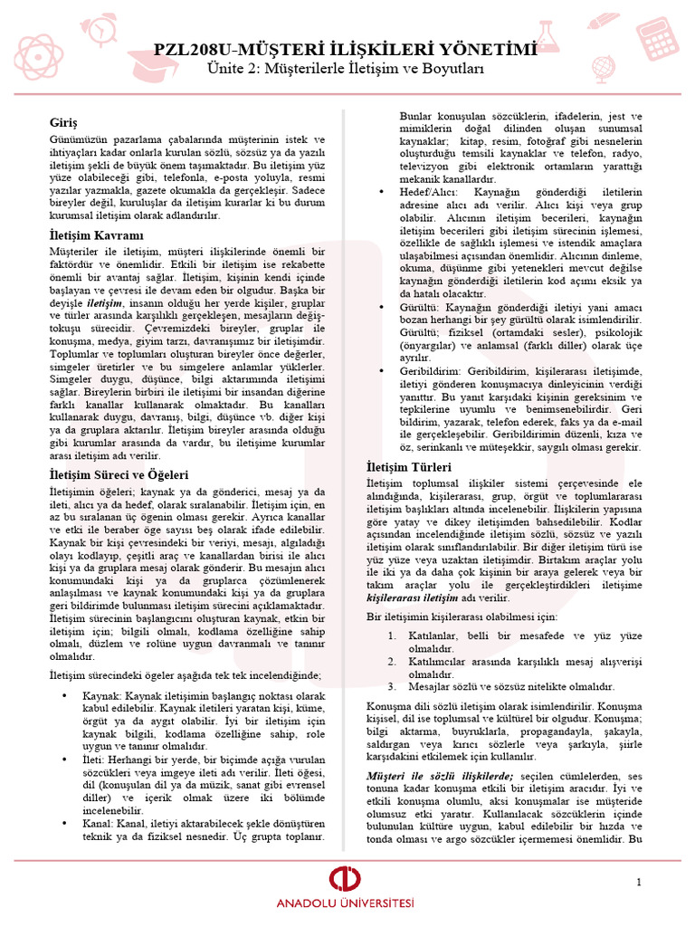 PZL208U-MÜ TER L K LER Yönet M: Ünite 2: Mü Terilerle Leti Im Ve Boyutları | PDF