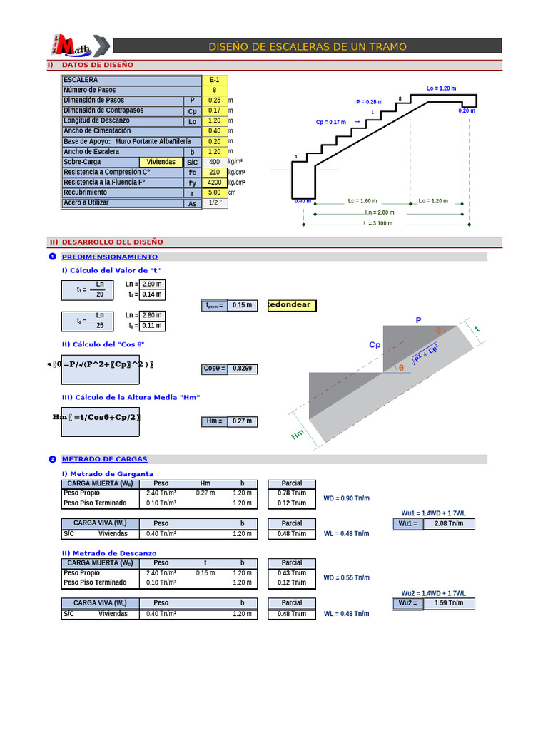 Diseño de Escaleras Un Tramo_lixmath | PDF | Construyendo tecnología ...