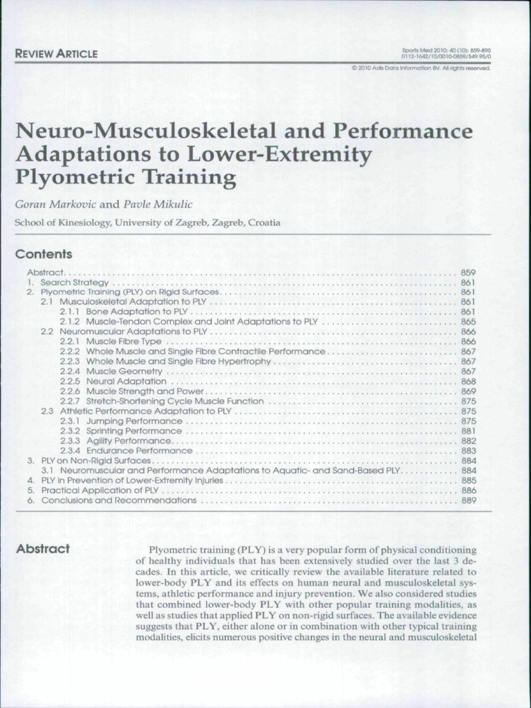 Daptations To Lower-ePlyometric Training | PDF | Musculoskeletal System